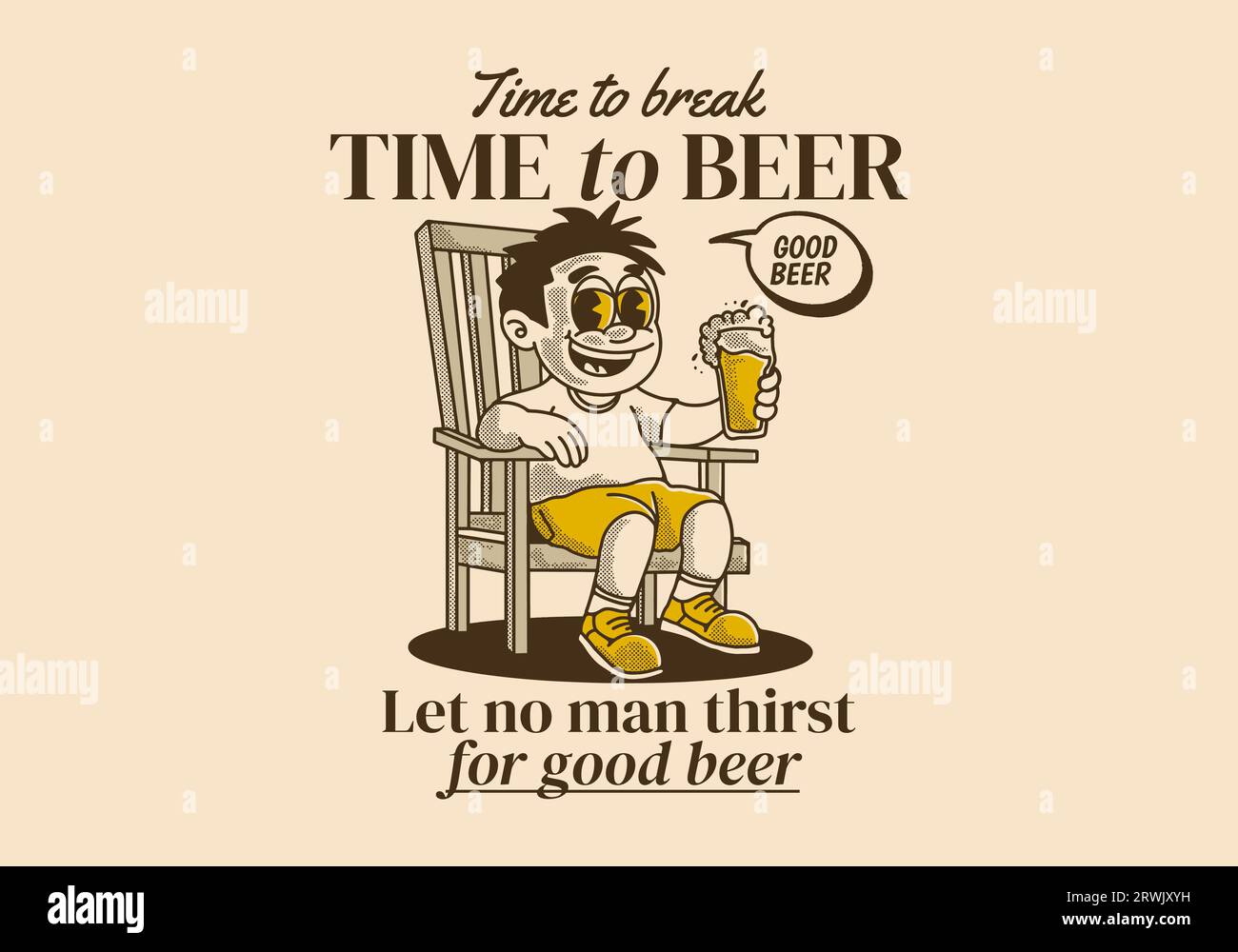 Time to break time to beer, a man sit on the chair and holding a glass ...