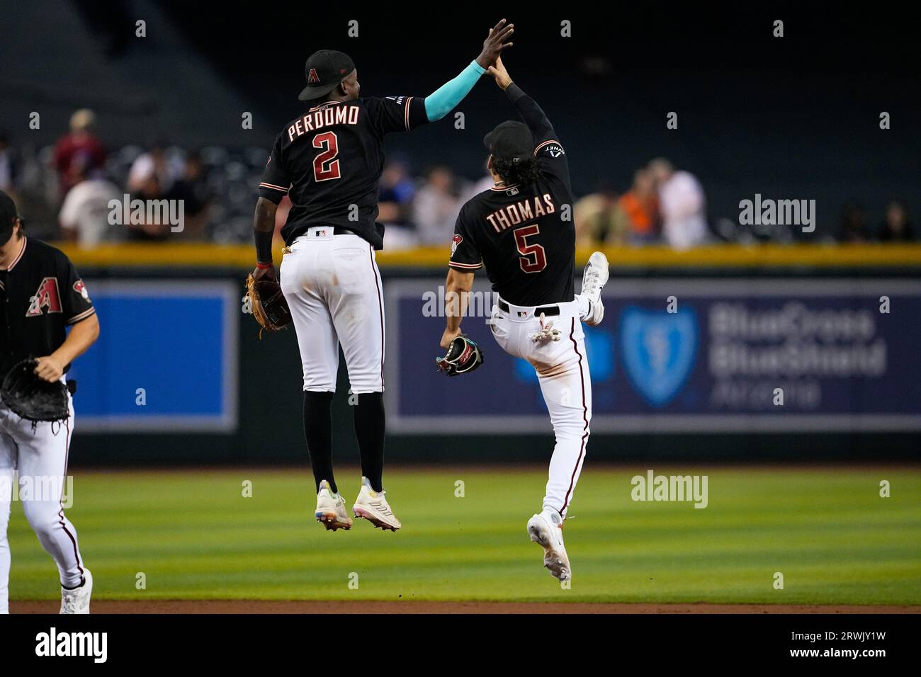 Arizona Diamondbacks' Alek Thomas (5) and Geraldo Perdomo (2) celebrate ...