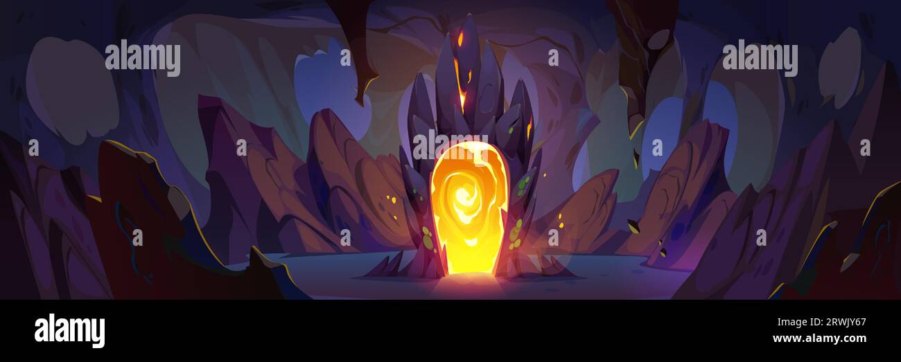 Mine cave inside fantasy game cartoon background. Dark underground rock ...