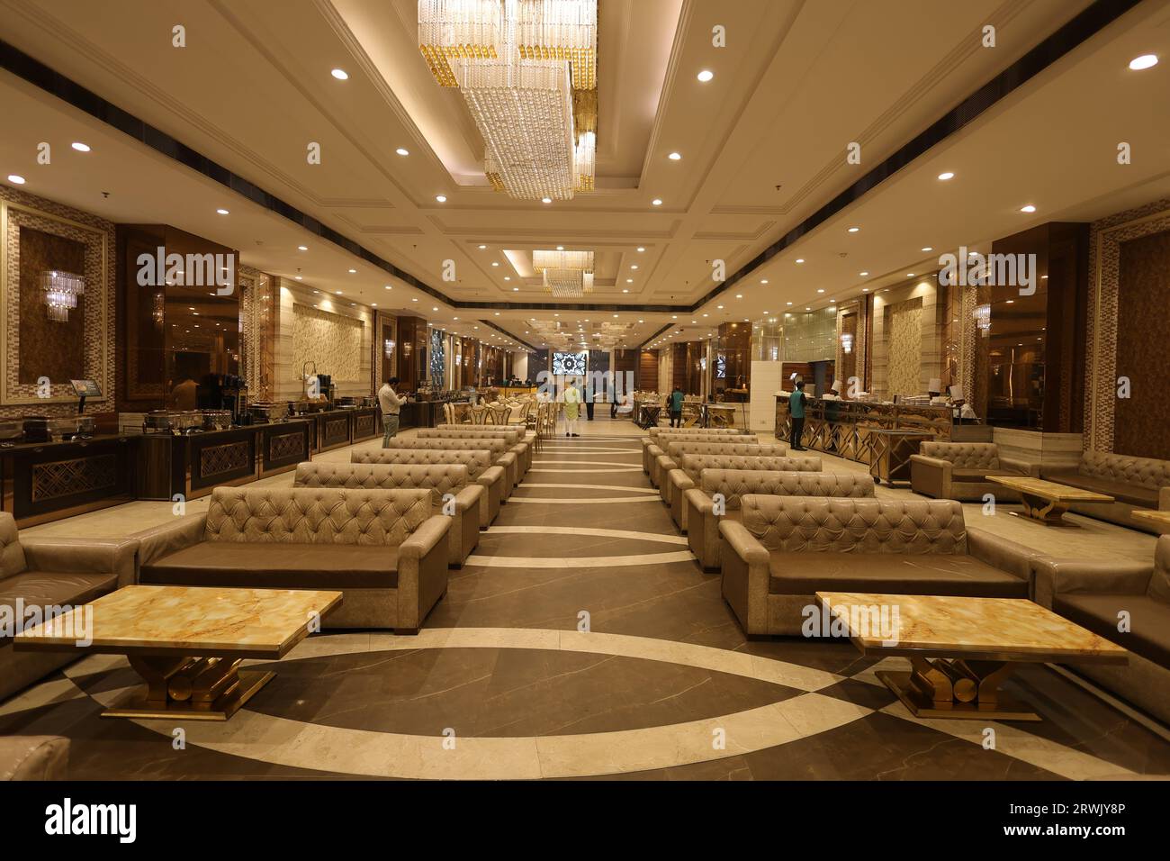 View of empty wedding hall venue Stock Photo - Alamy