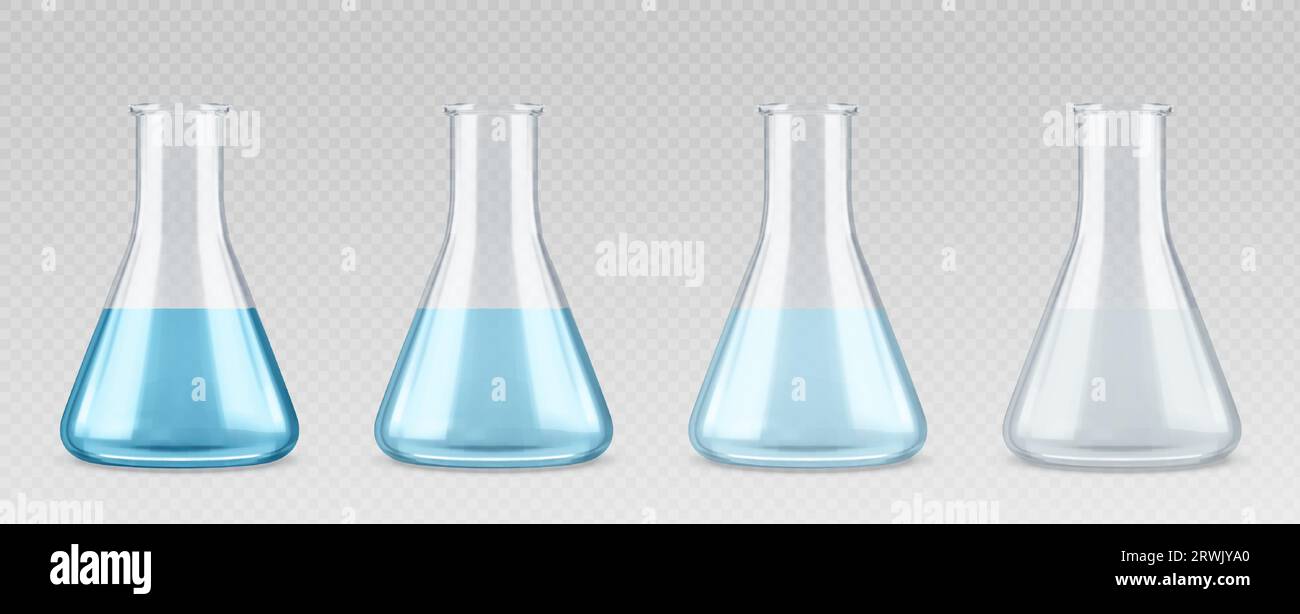 Laboratory blue liquid experiment in glass beaker realistic 3d test ...