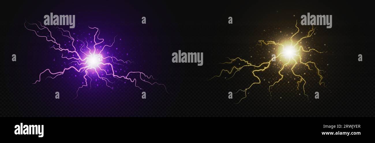 Electric lightning energy explosion ball vector. 3d thunder circle ...