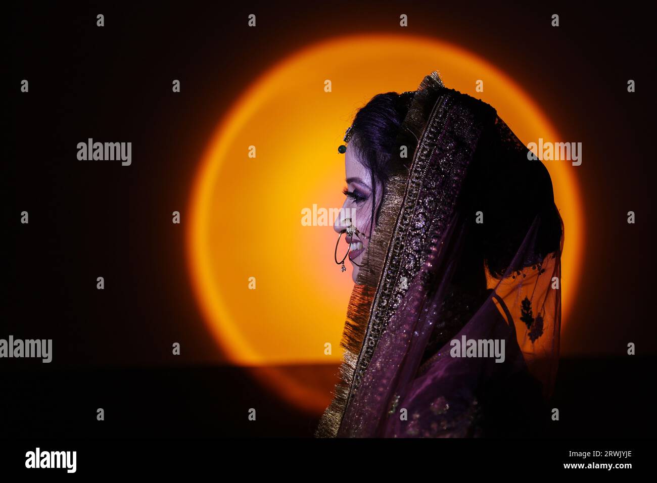 Side portrait of indian bride smiling Stock Photo - Alamy