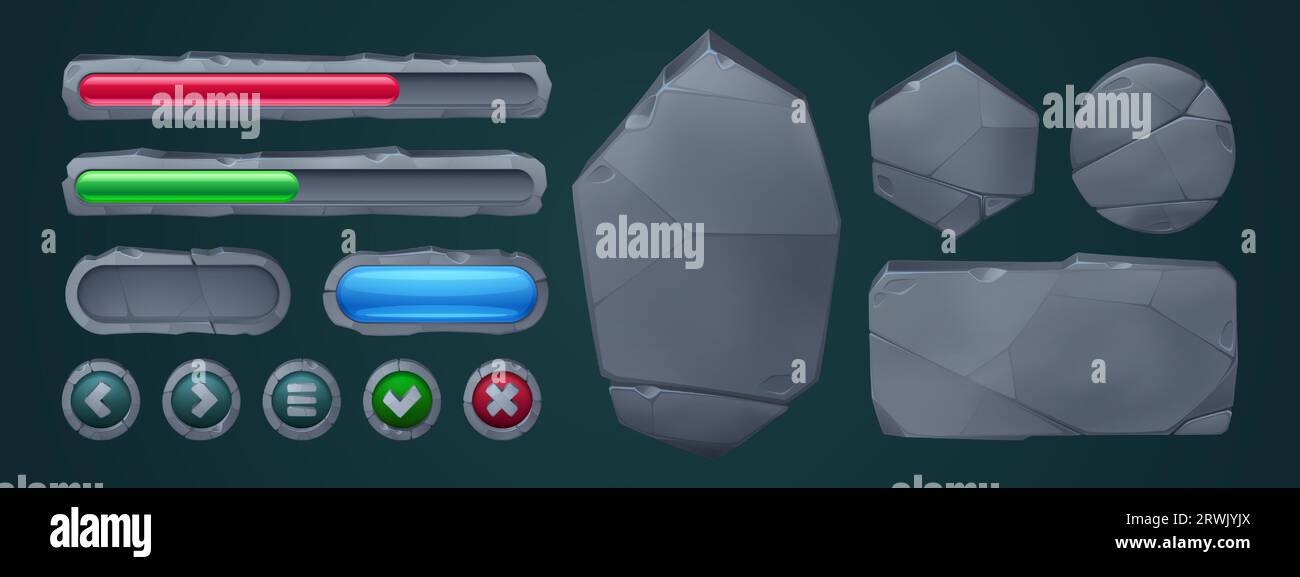 Stone rock ui game interface button cartoon vector. Circle, arrow ...