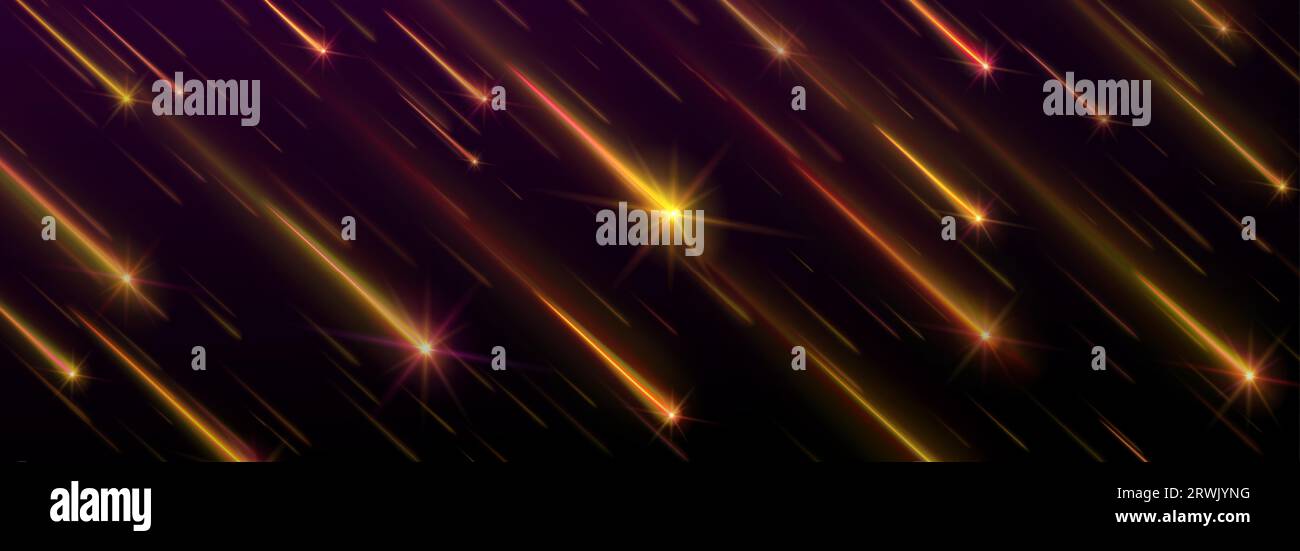 Space comet rain with golden falling star trails. Realistic vector ...