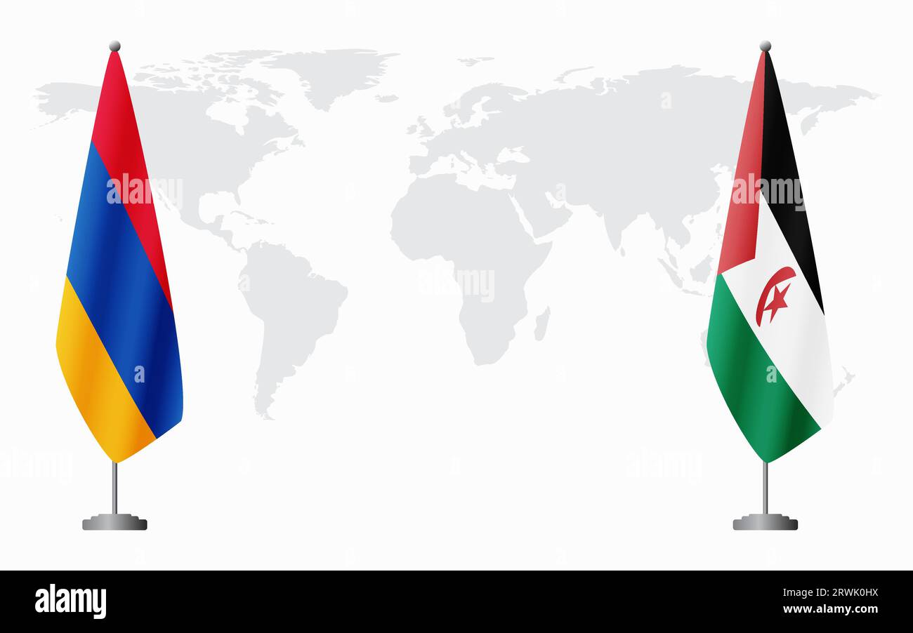 Armenia and Sahrawi Arab Democratic Republic flags for official meeting ...