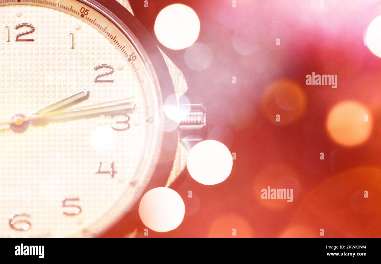 Holiday Christmas background with clock. New Year's Even holiday party ...