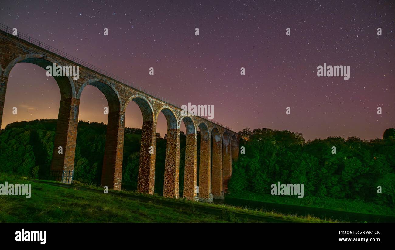 Leaderfoot Viaduct, near Melrose, Scottish Borders. A night view of the ...
