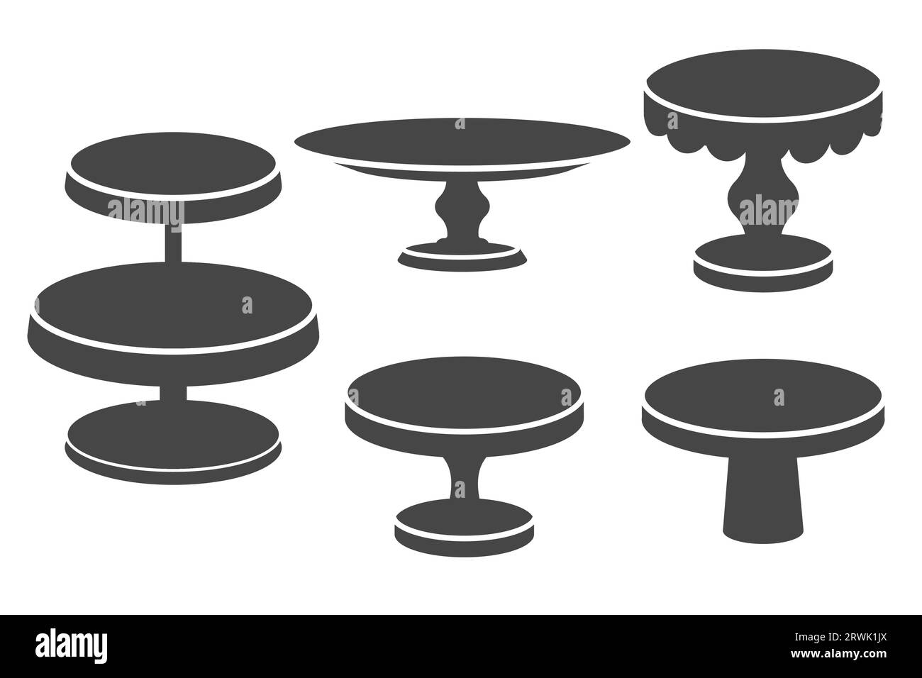 Set of cake stands in flat icon style. Empty trays for fruit and ...