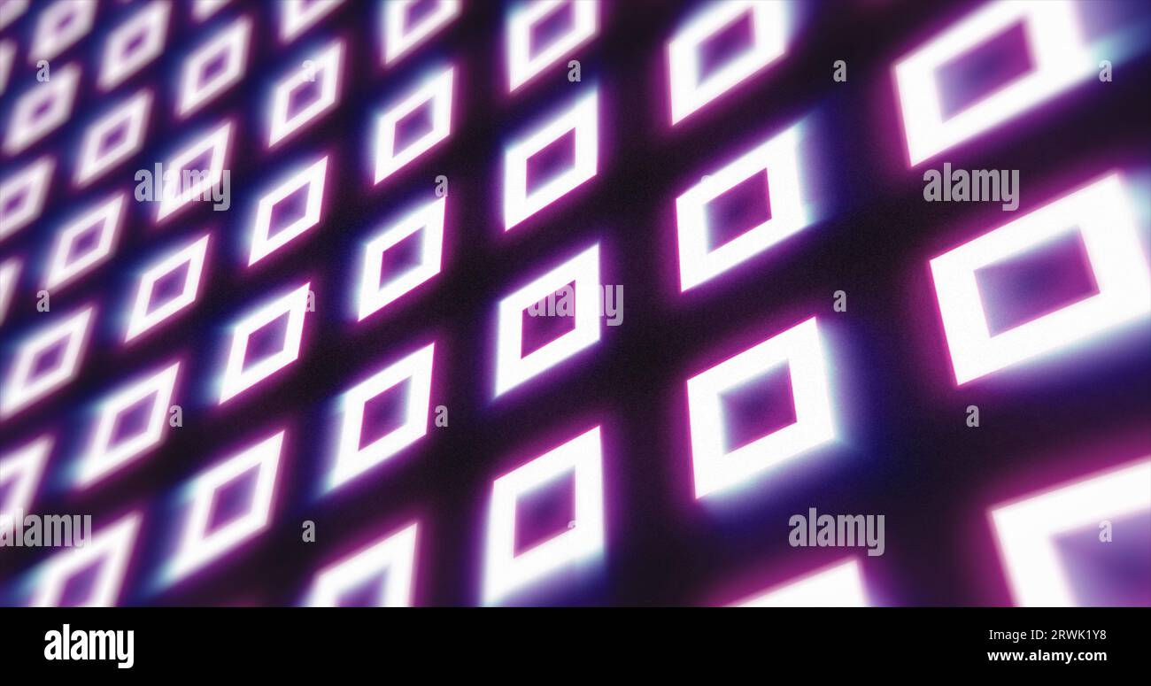 Abstract purple pattern of glowing geometric squares loop futuristic hi ...