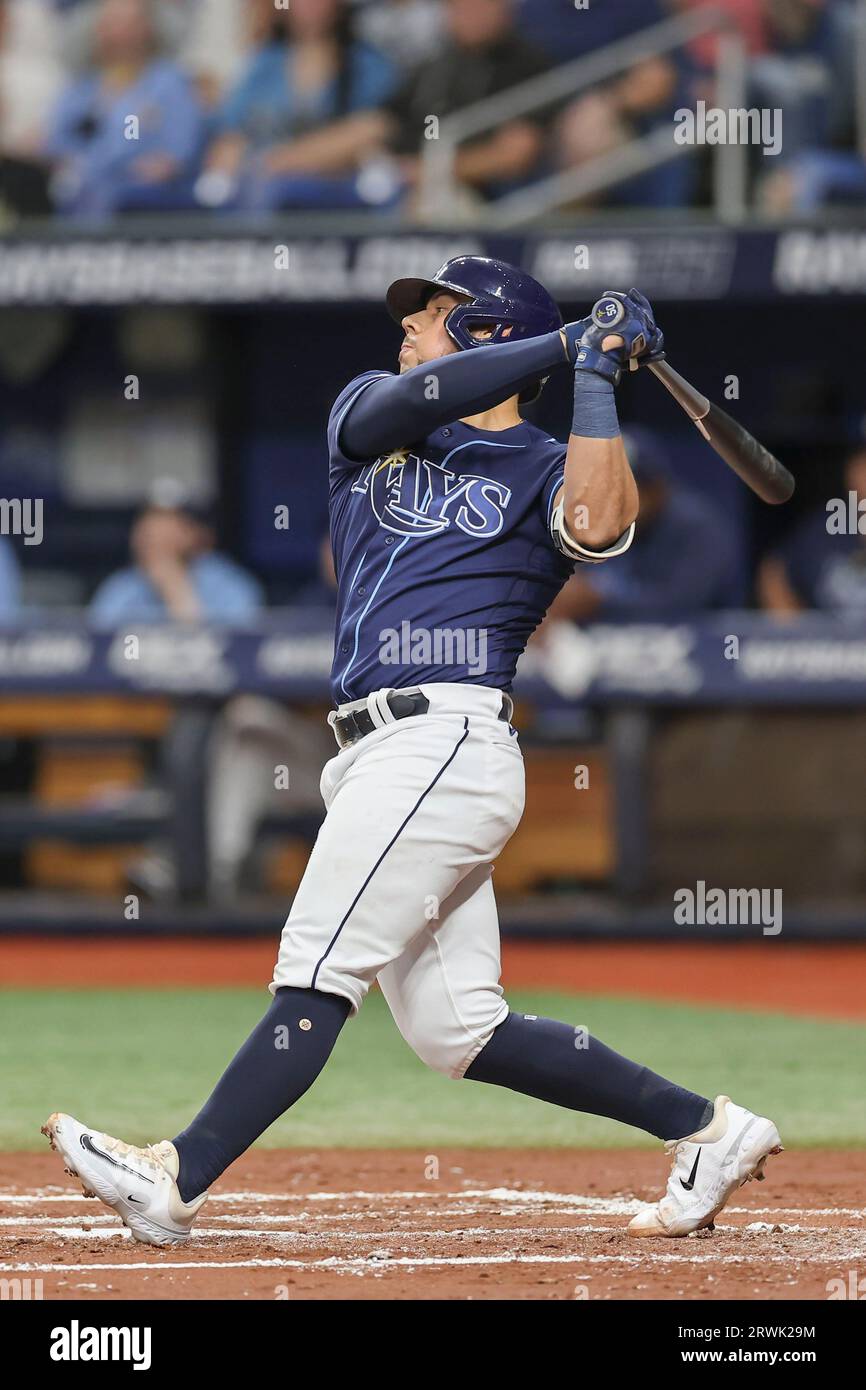 St. Petersburg, FL USA; Tampa Bay Rays catcher Rene Pinto (50) hits a ...