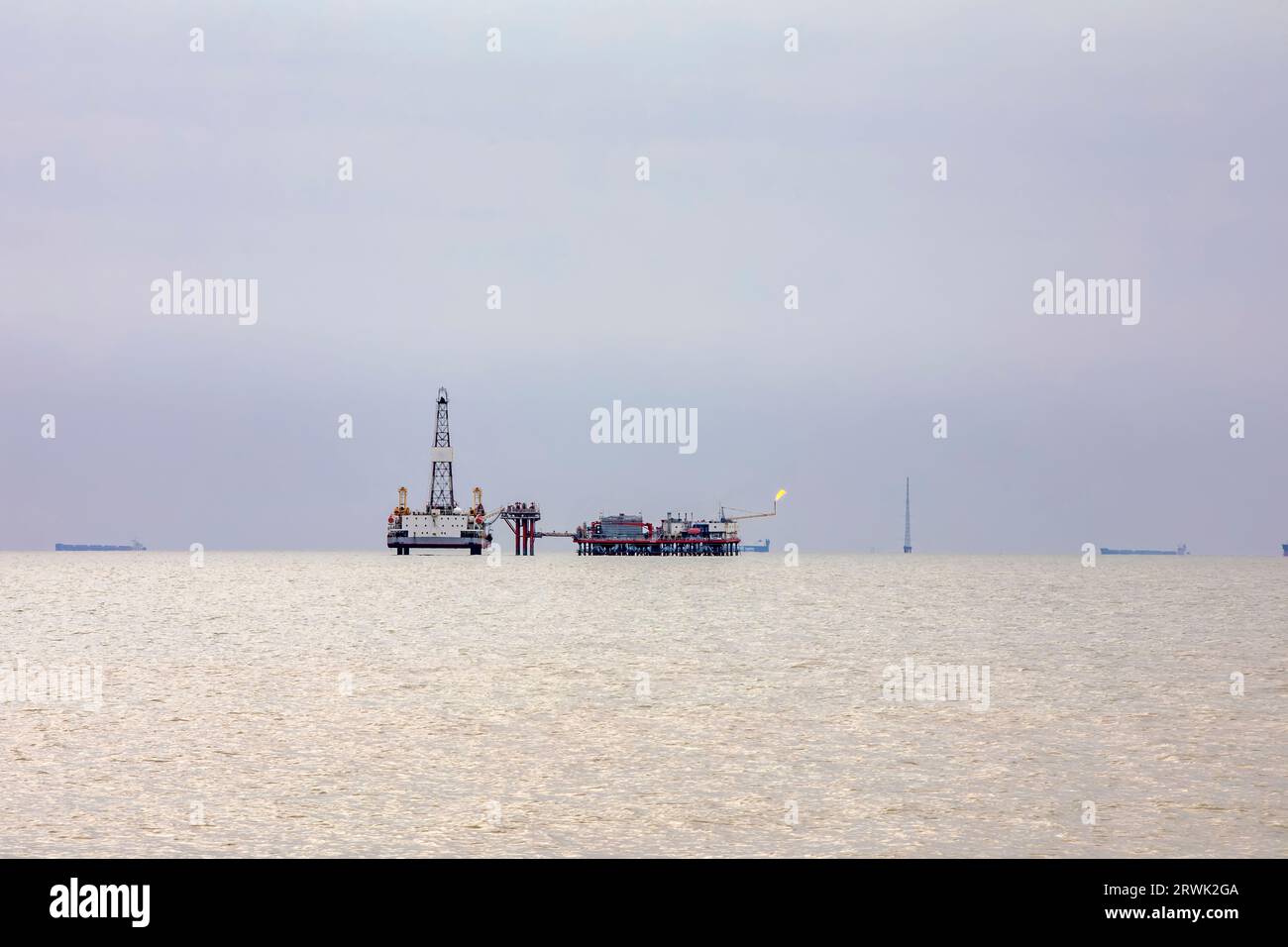 Offshore oil drilling platform in Caofeidian sea area, China Stock ...