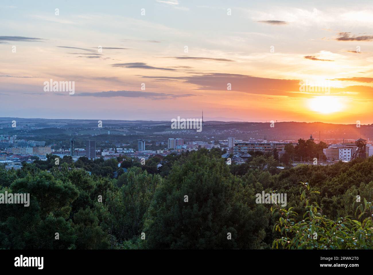 Summer Sunset From Halda Ema Hill In Ostrava City In Czech Republic