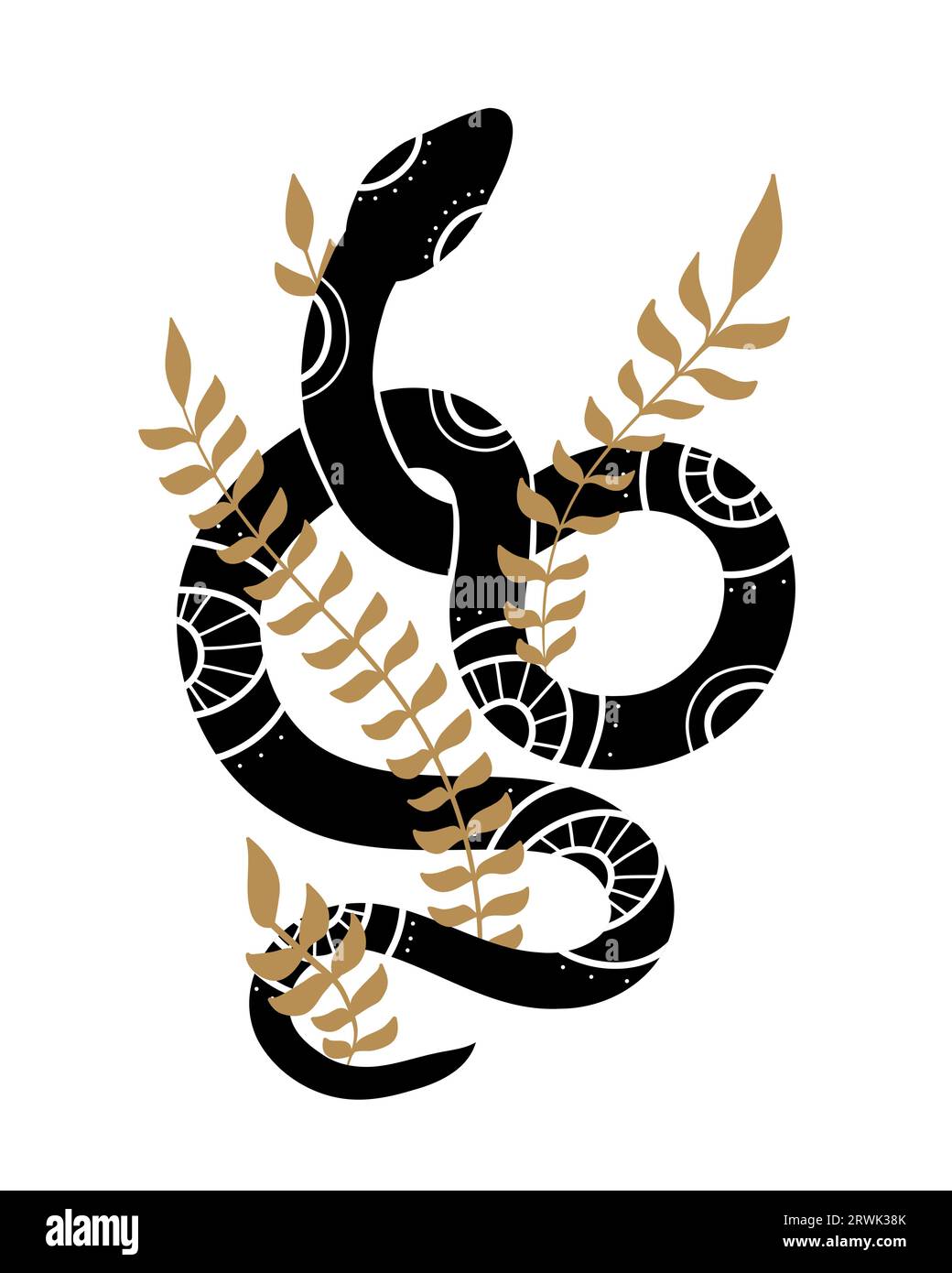 Vector illustration of a decorative swirled snake with stems and ...