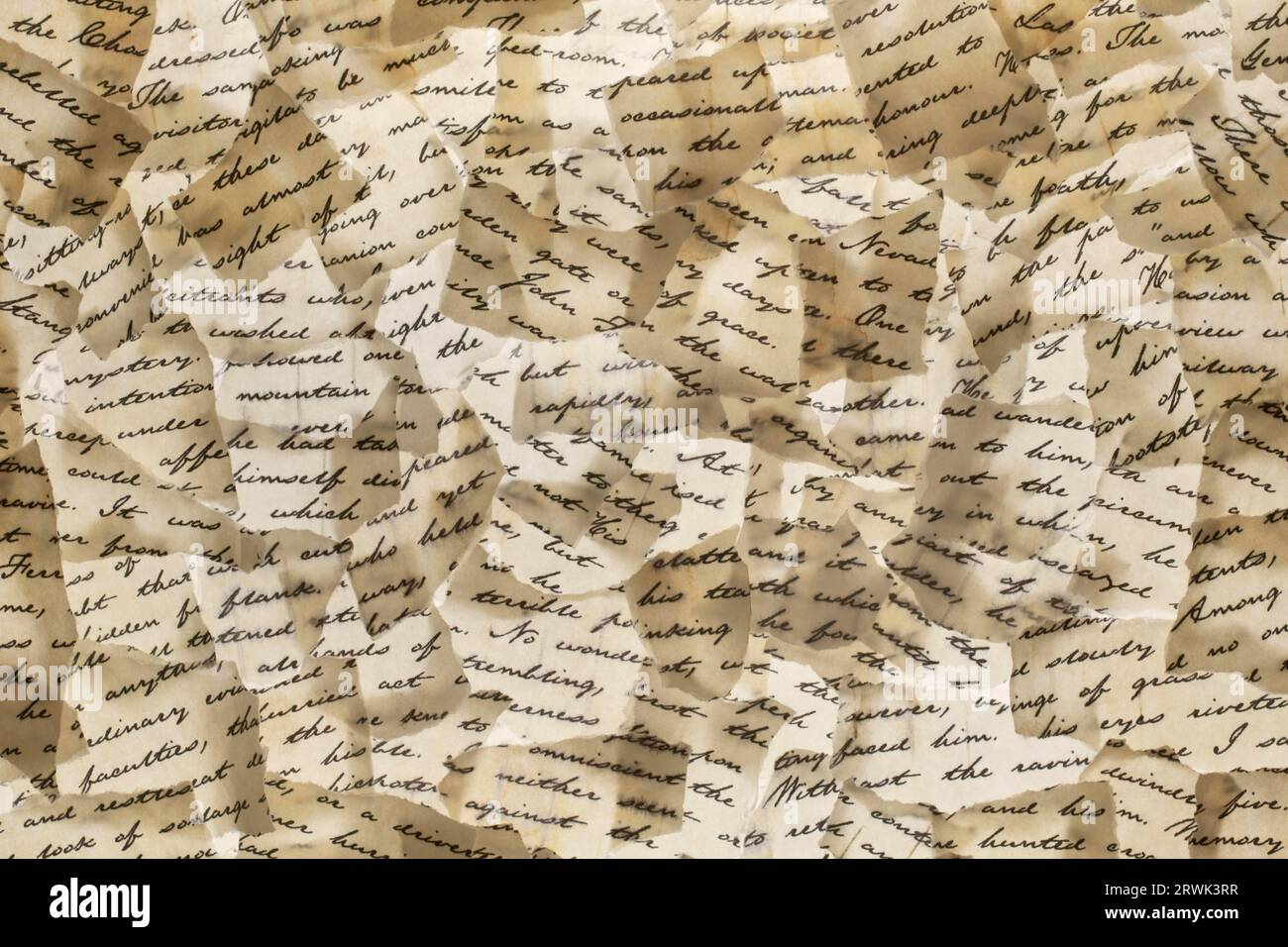 Background made of torn letters. Please note: the image may appear ...