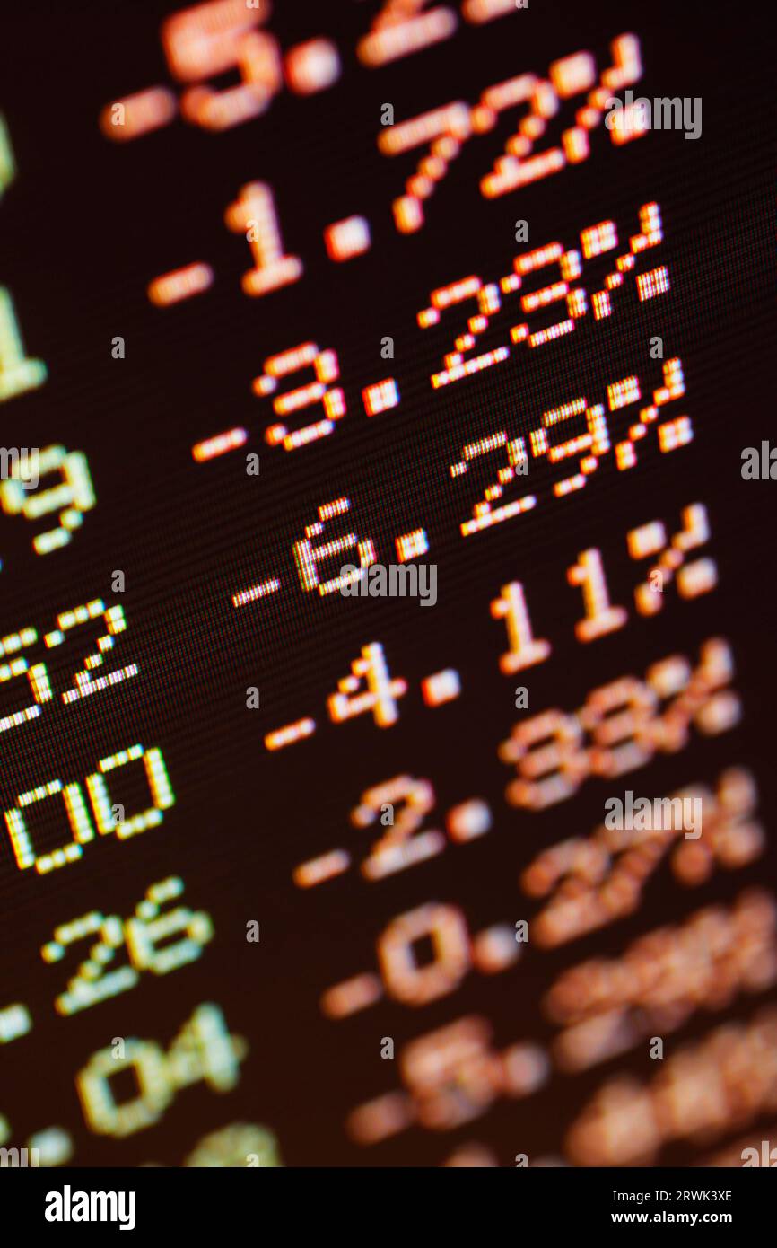 Negative financial stock data on a LCD screen Stock Photo - Alamy