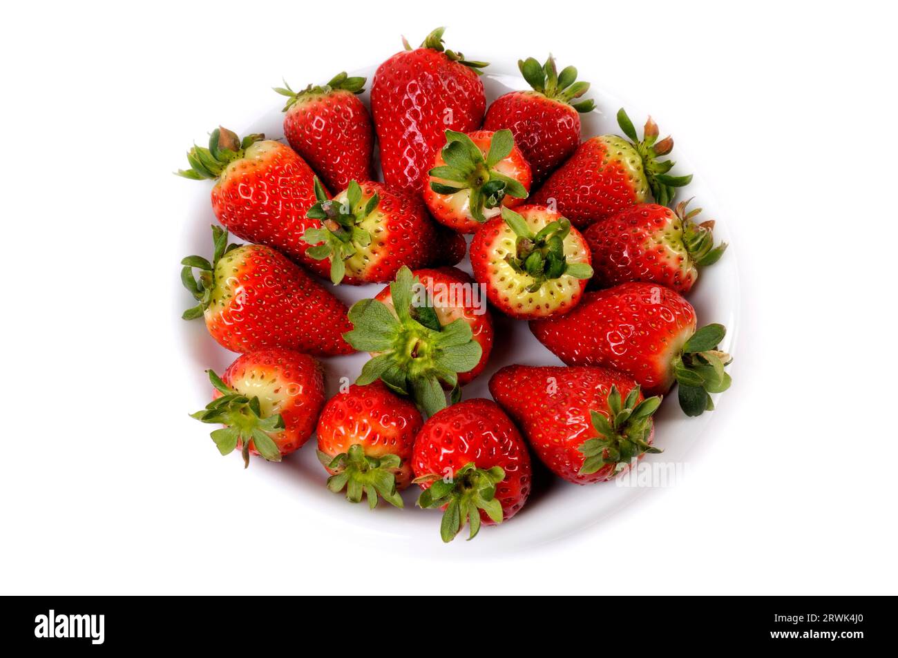 Bird's eye view of plate with strawberries Stock Photo - Alamy