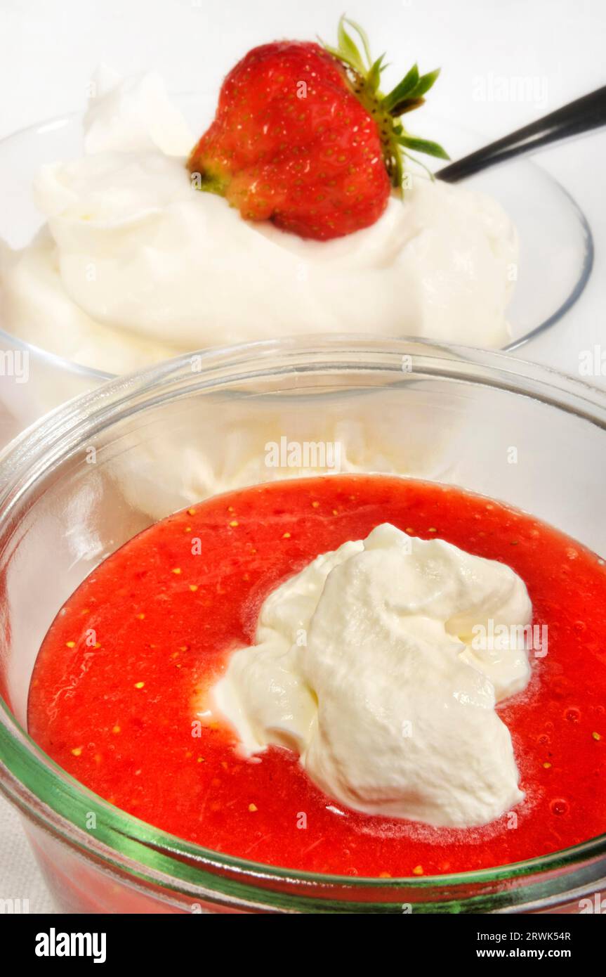 Strawberry puree with whipped cream Stock Photo - Alamy