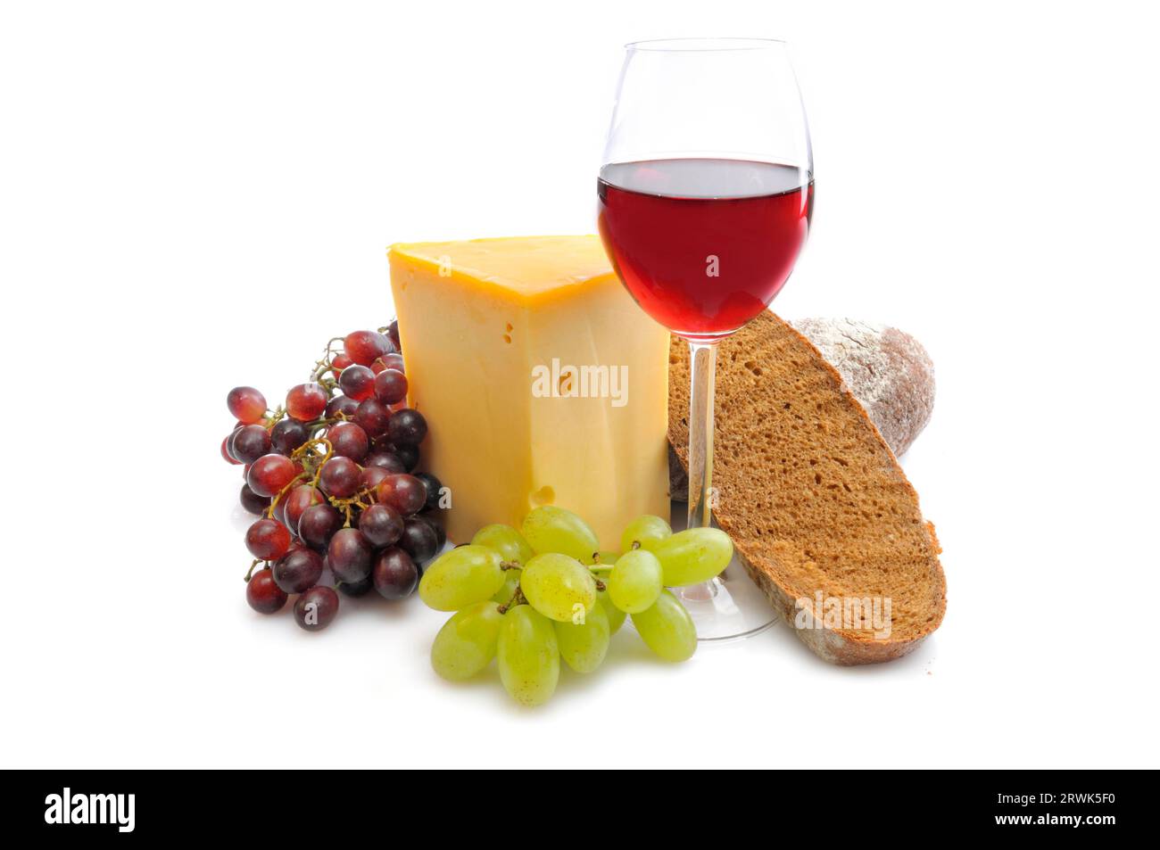 Cheese, wine, rustic bread and grapes as a cut out Stock Photo - Alamy