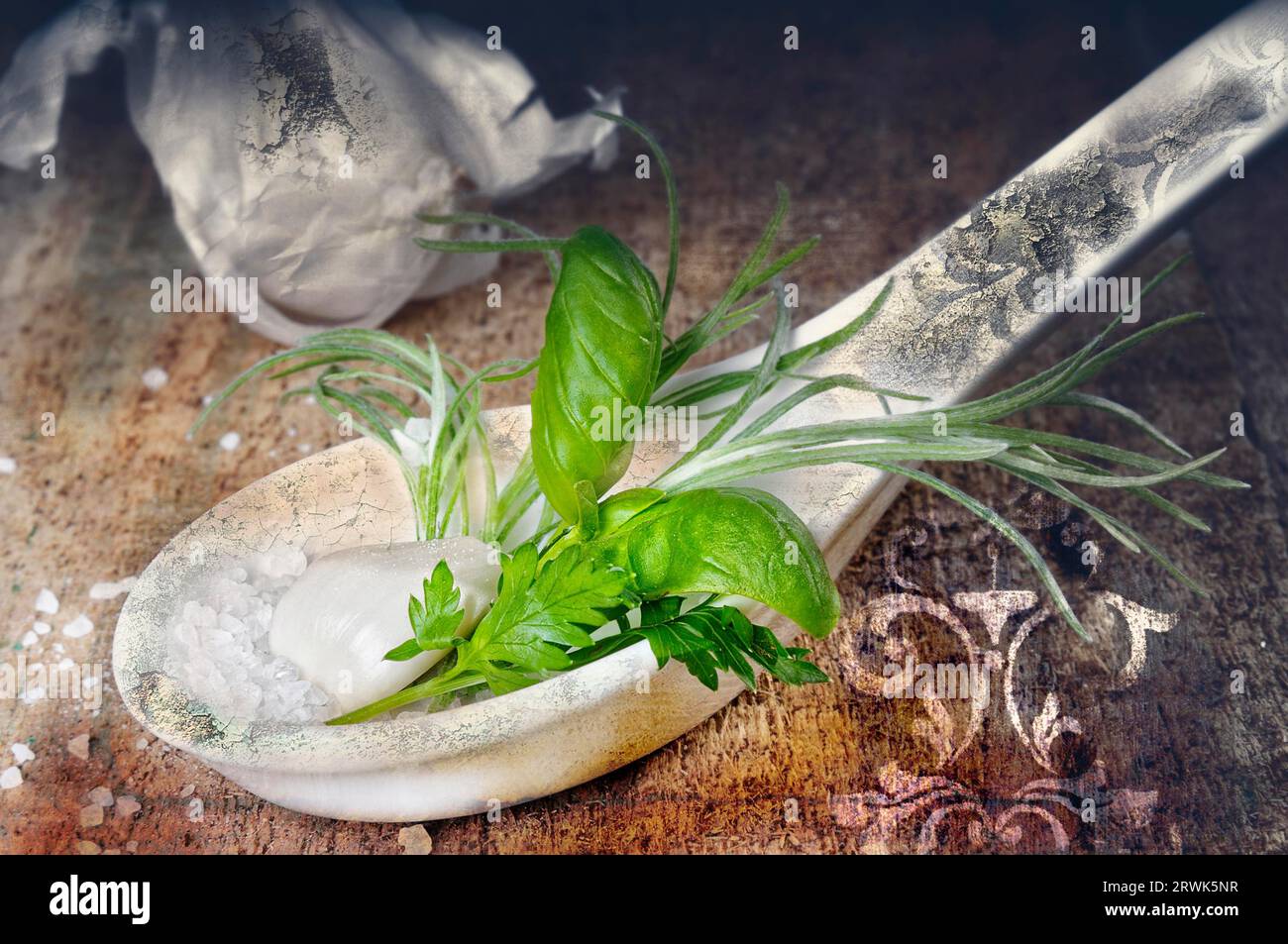 Herbs and Garlic Italian Vintage Style Stock Photo - Alamy