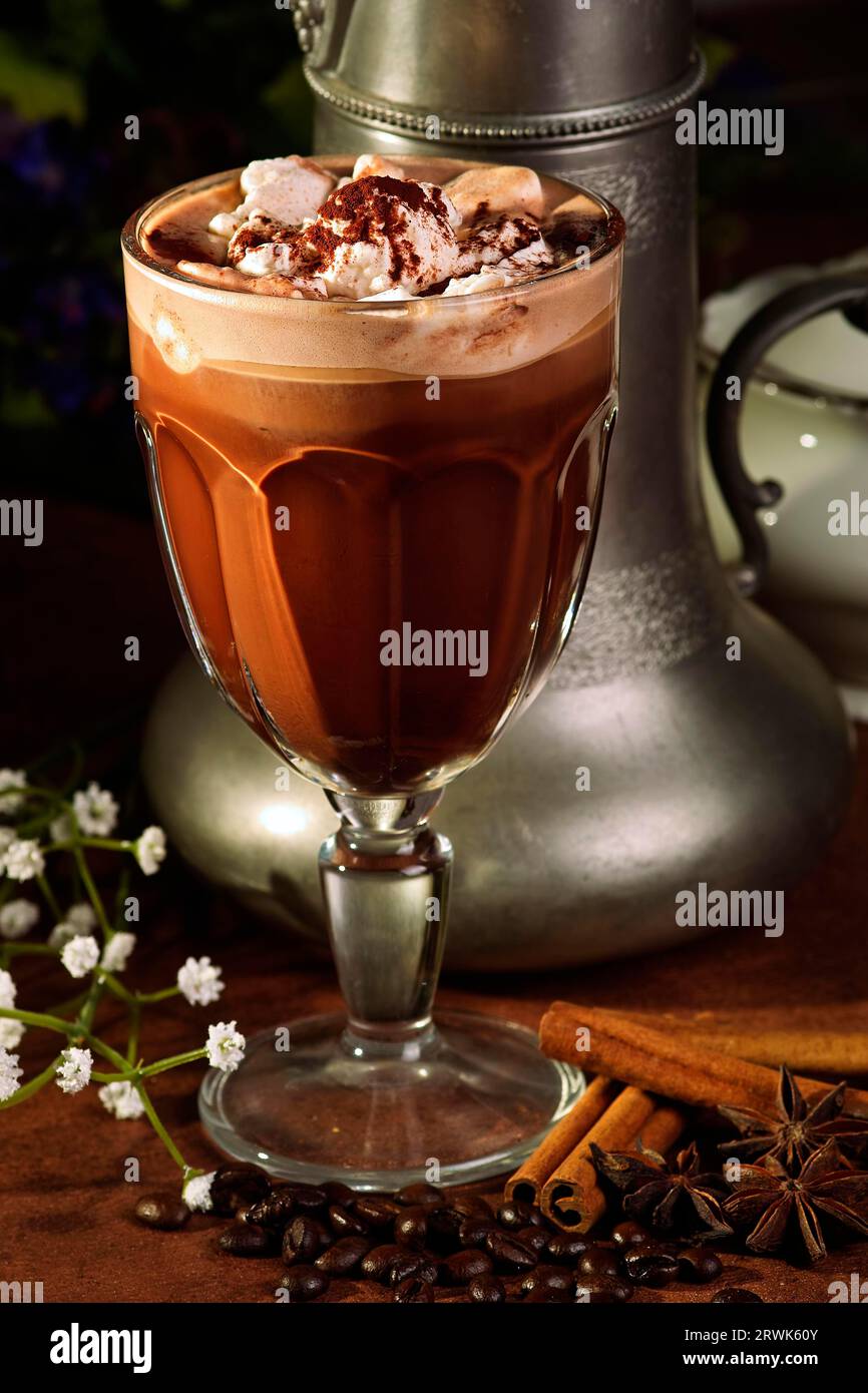 Italian mocha in a glass with cocoa and cream Stock Photo - Alamy