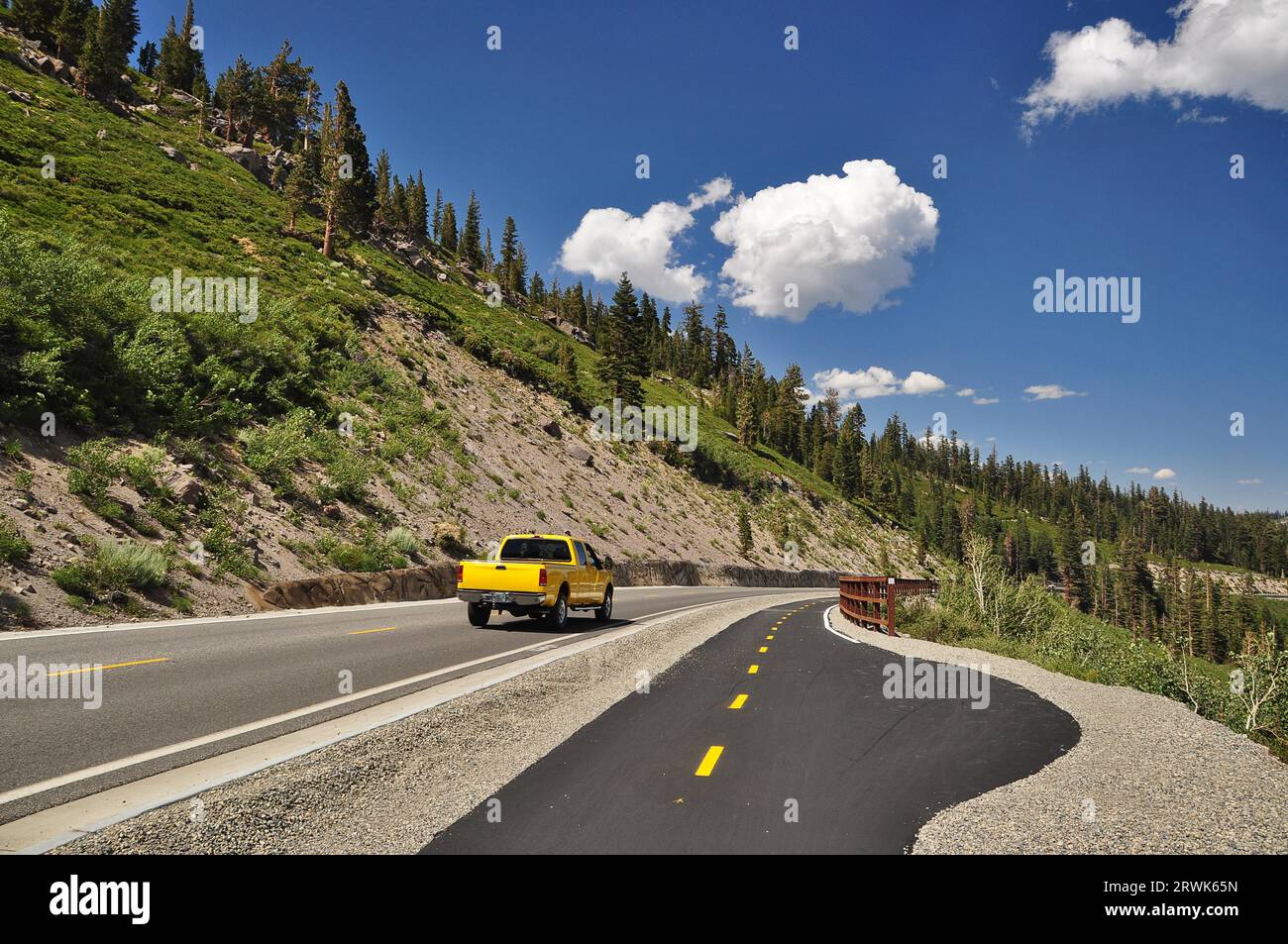 Pick-up truck on highway, Mono County near Mammoth Lakes, California ...
