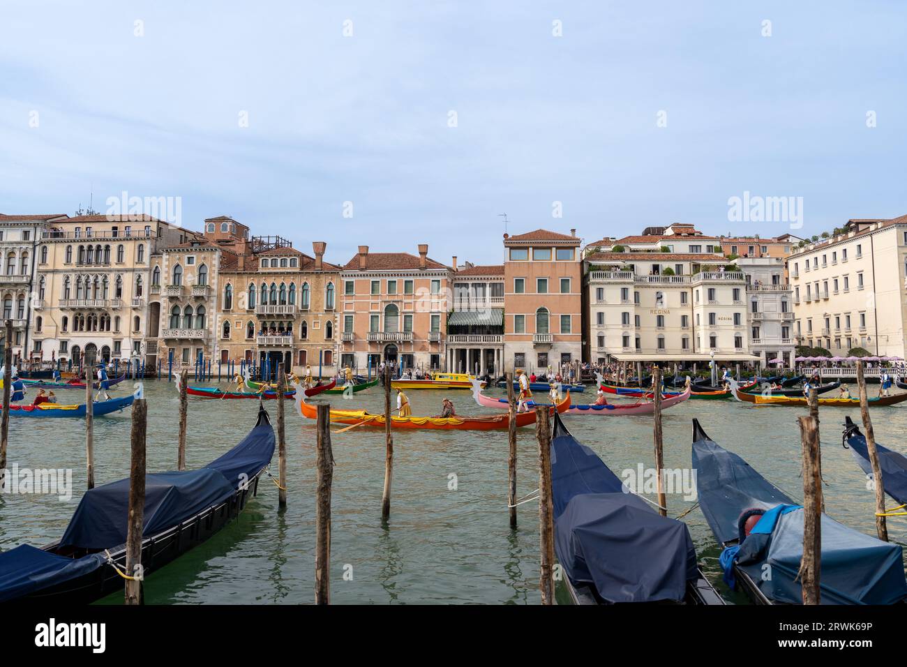 Venice, Italy - September 3, 2023: Historical ships open the Regata ...