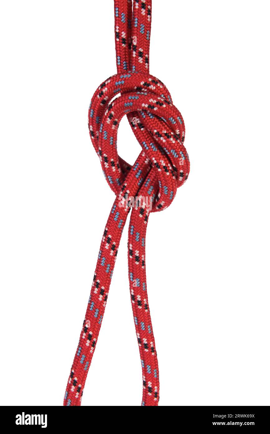 a red climbing rope knotted on a transparent background Stock Photo - Alamy