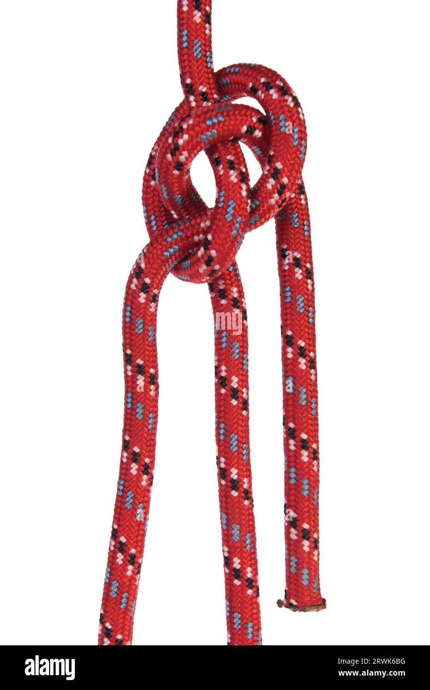 a red climbing rope knotted on a transparent background Stock Photo - Alamy
