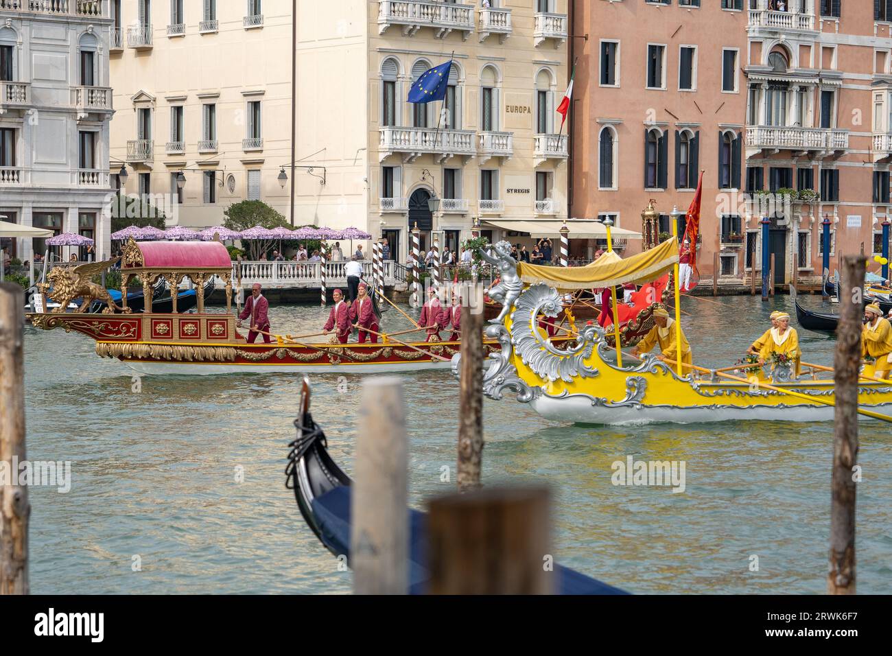 Venice, Italy - September 3, 2023: Historical ships open the Regata ...