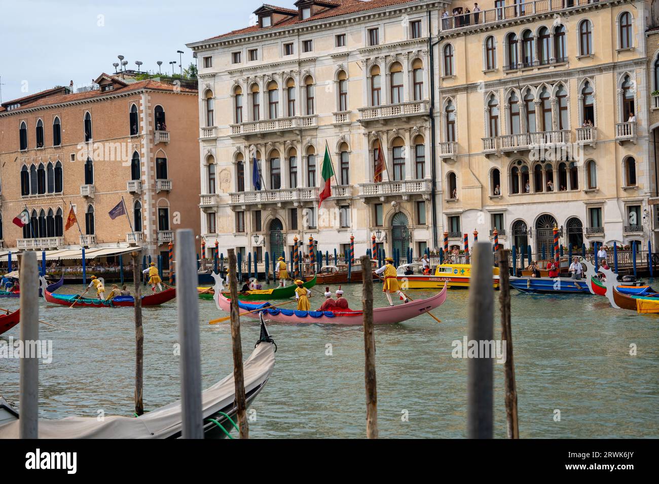Venice, Italy - September 3, 2023: Historical ships open the Regata ...