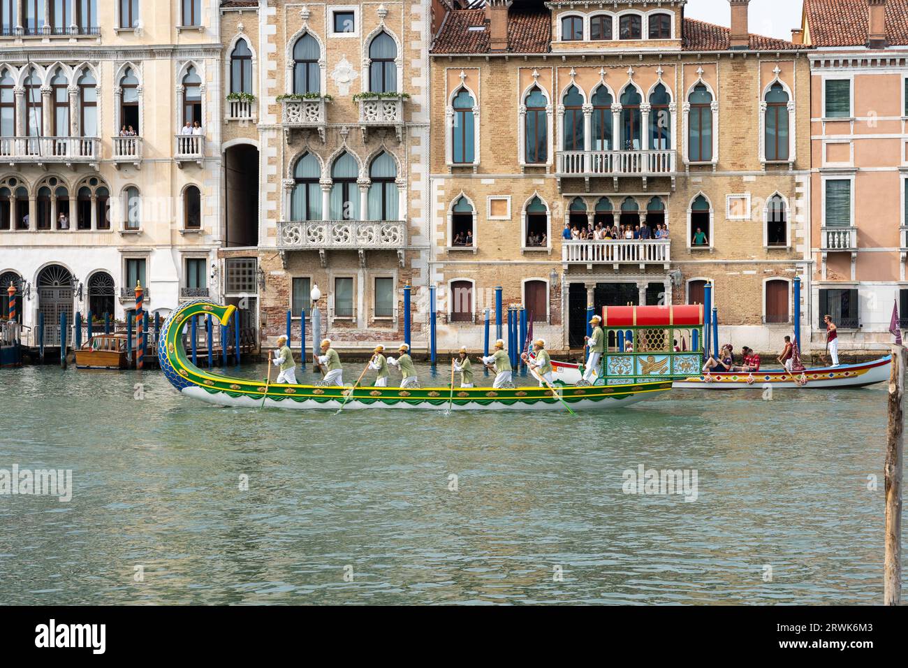Venice, Italy - September 3, 2023: Historical ships open the Regata ...