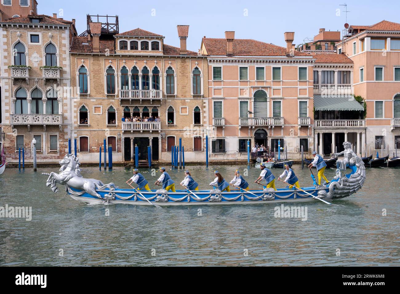Venice, Italy - September 3, 2023: Historical ships open the Regata ...