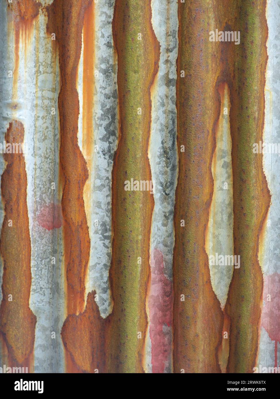 Different coloured rust spots on a corrugated iron shed, detail Stock ...