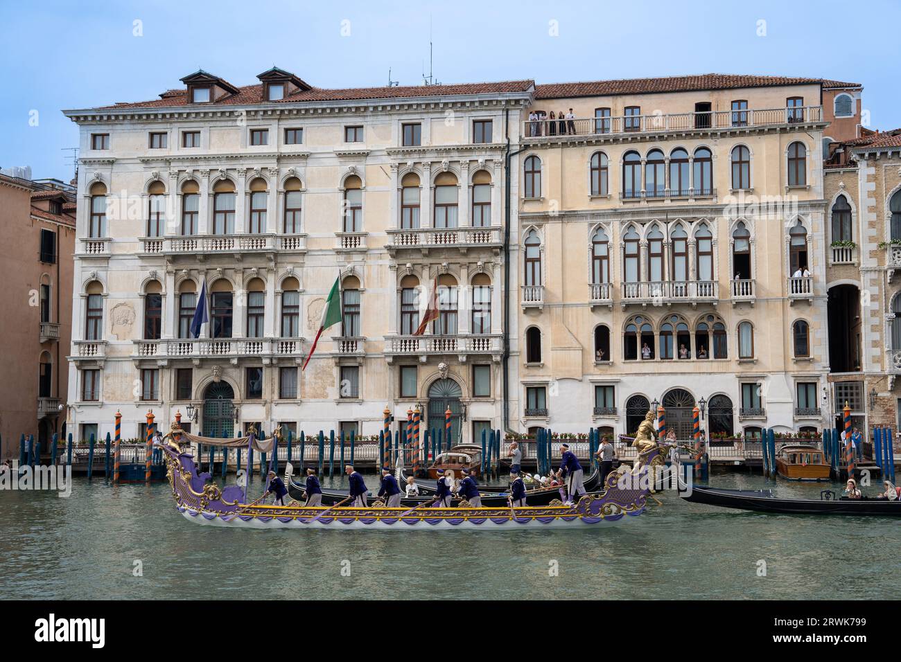 Venice, Italy - September 3, 2023: Historical ships open the Regata ...