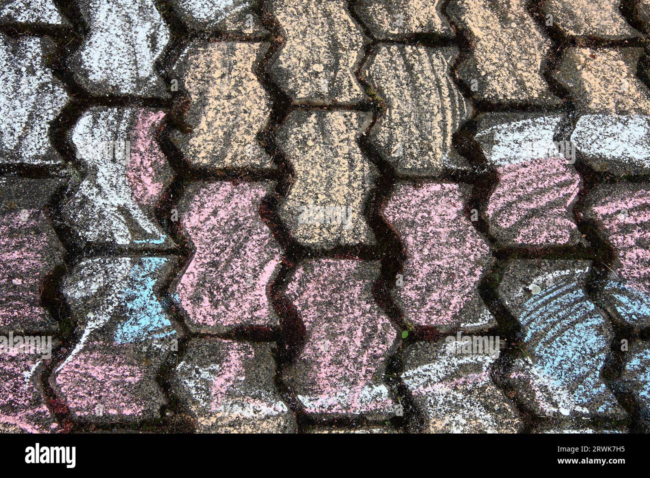 Paving stones painted with coloured chalk, format-filling Stock Photo ...