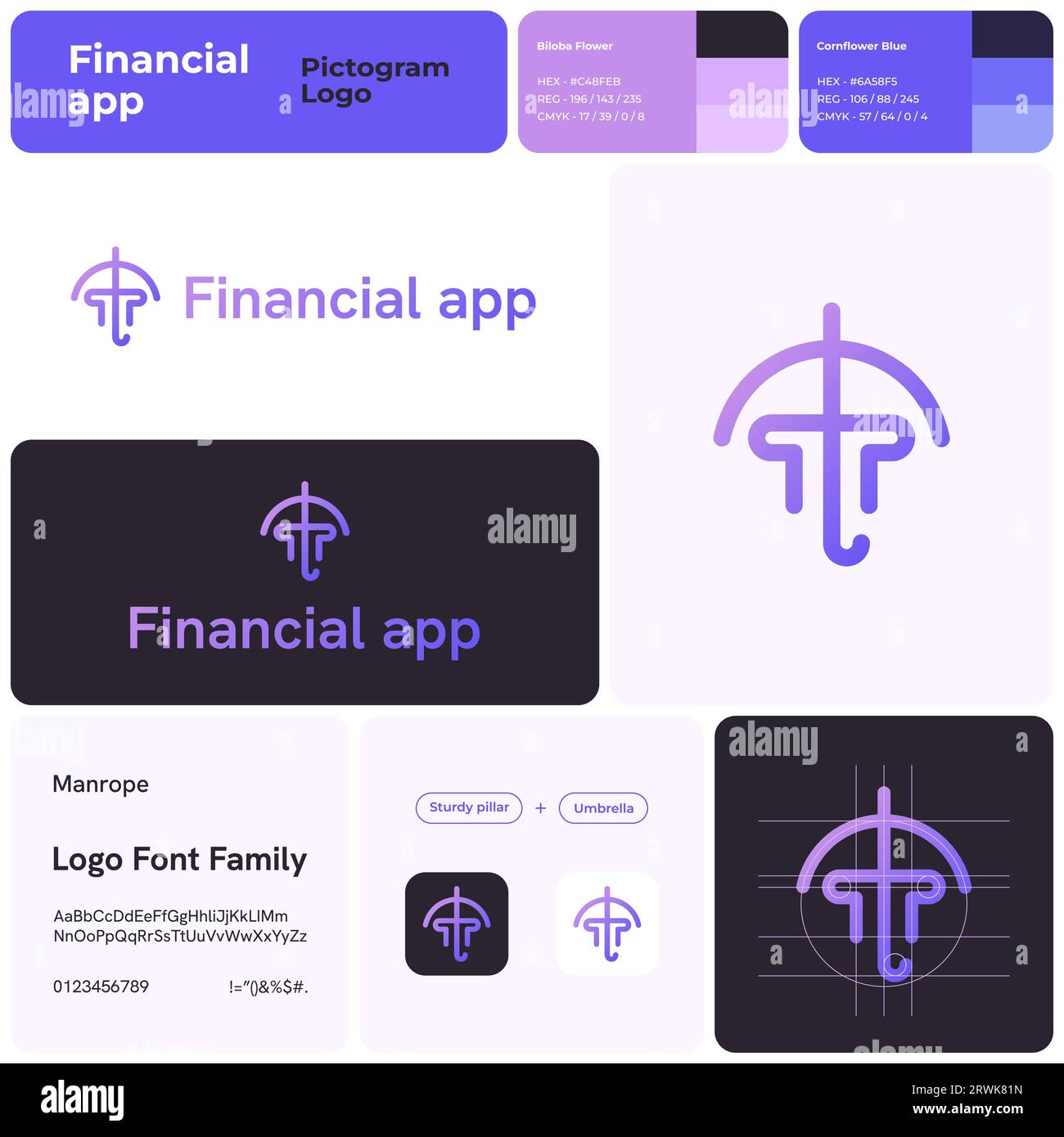 2D financial app template sturdy pillar and umbrella logo Stock Vector ...