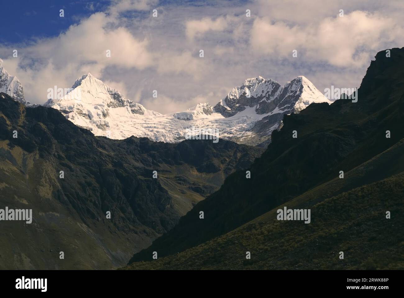 Deep canyons around Alpamayo, one of highest mountain peaks in Peruvian ...