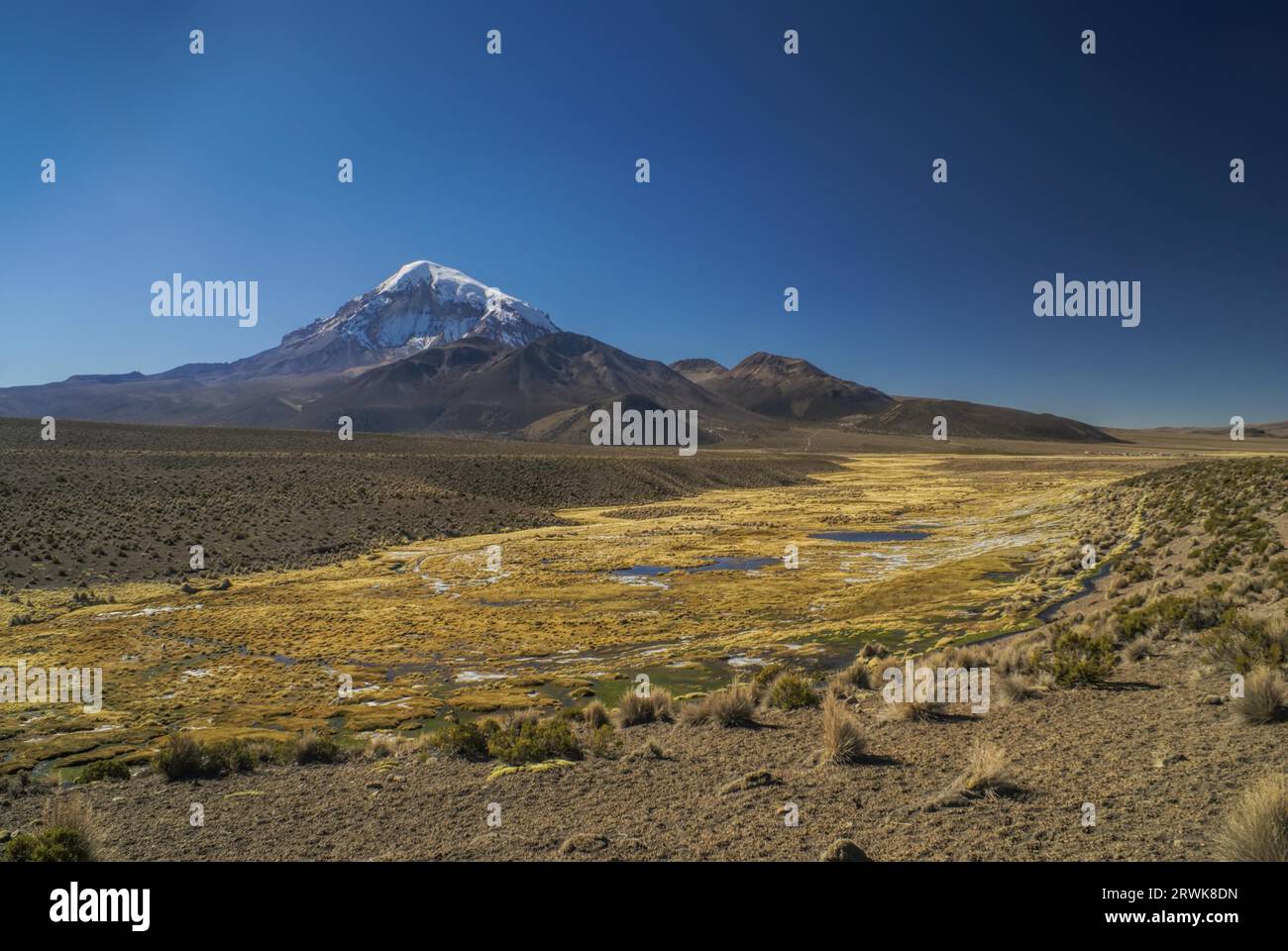 Scenic view of Nevado Sajama volcano, highest peak in Bolivia in Sajama ...