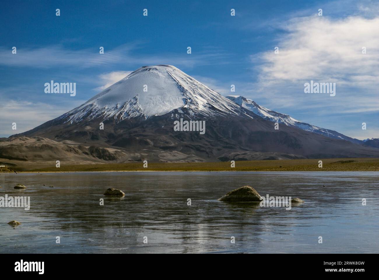 Scenic view of Nevado Sajama volcano, highest peak in Bolivia in Sajama ...