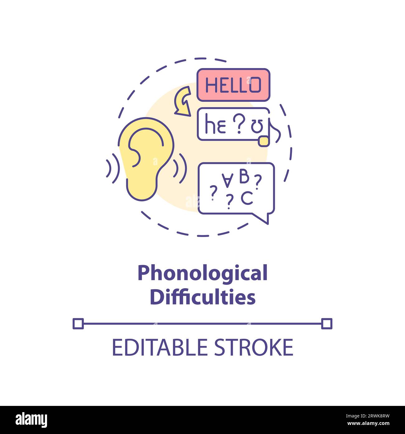 2D customizable line icon phonological difficulties concept Stock ...