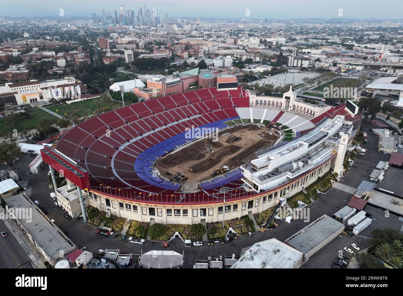 A general overall aerial view of the Los Angeles Memorial Coliseum, the ...