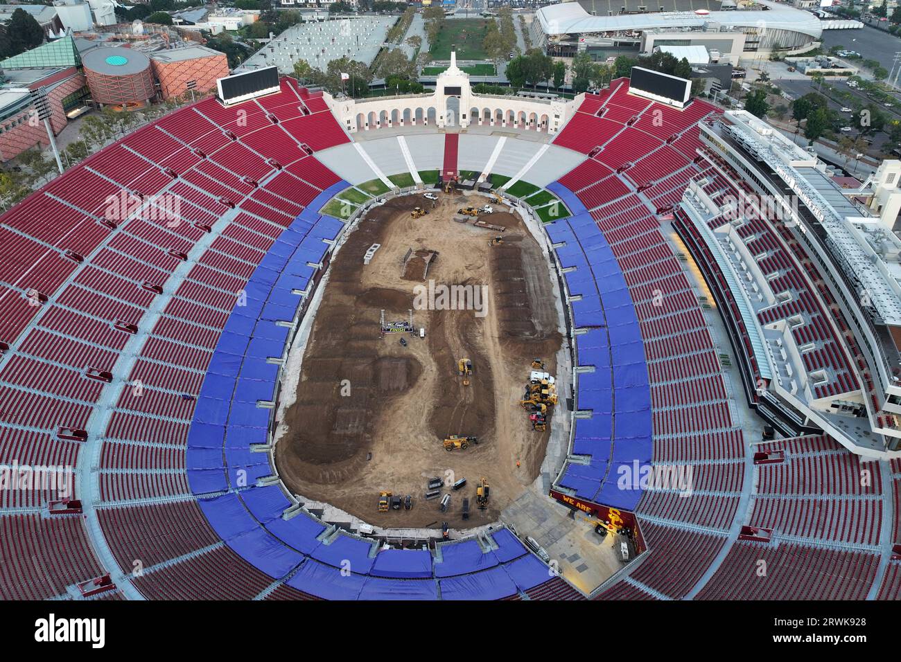 A general overall aerial view of the Los Angeles Memorial Coliseum, the ...