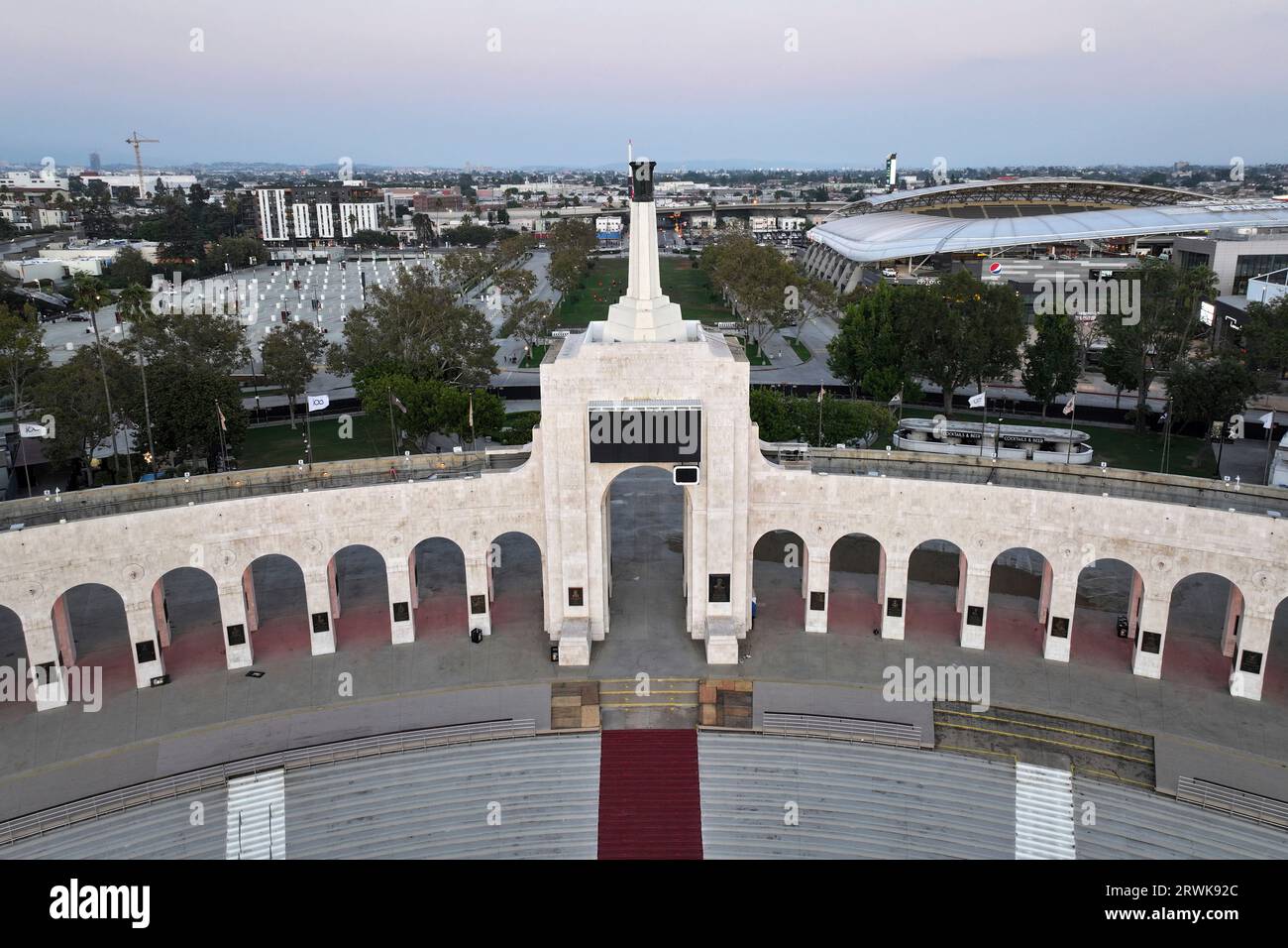 A general overall aerial view of the Los Angeles Memorial Coliseum ...