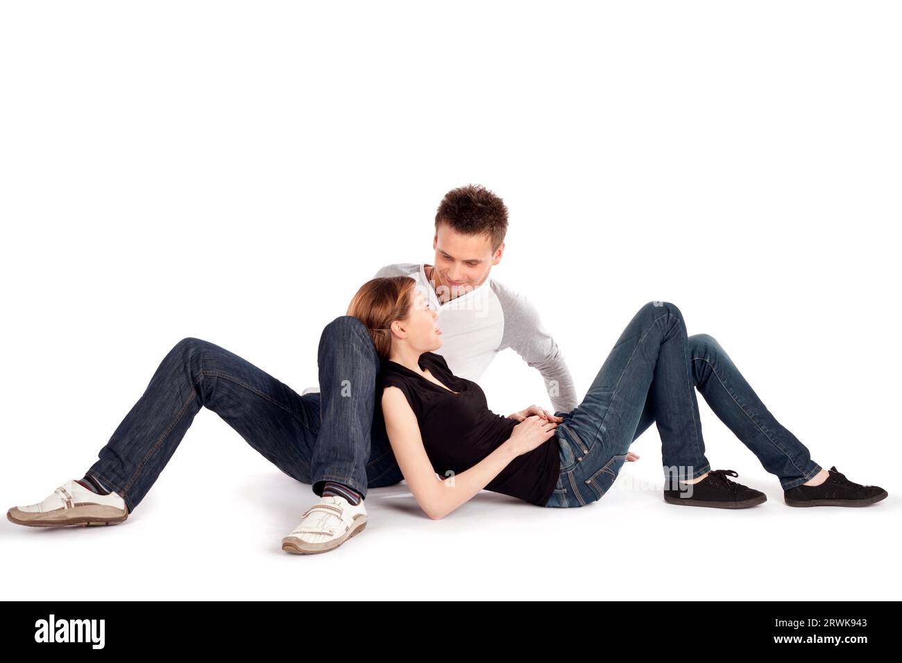 Woman lying down man Cut Out Stock Images & Pictures - Alamy