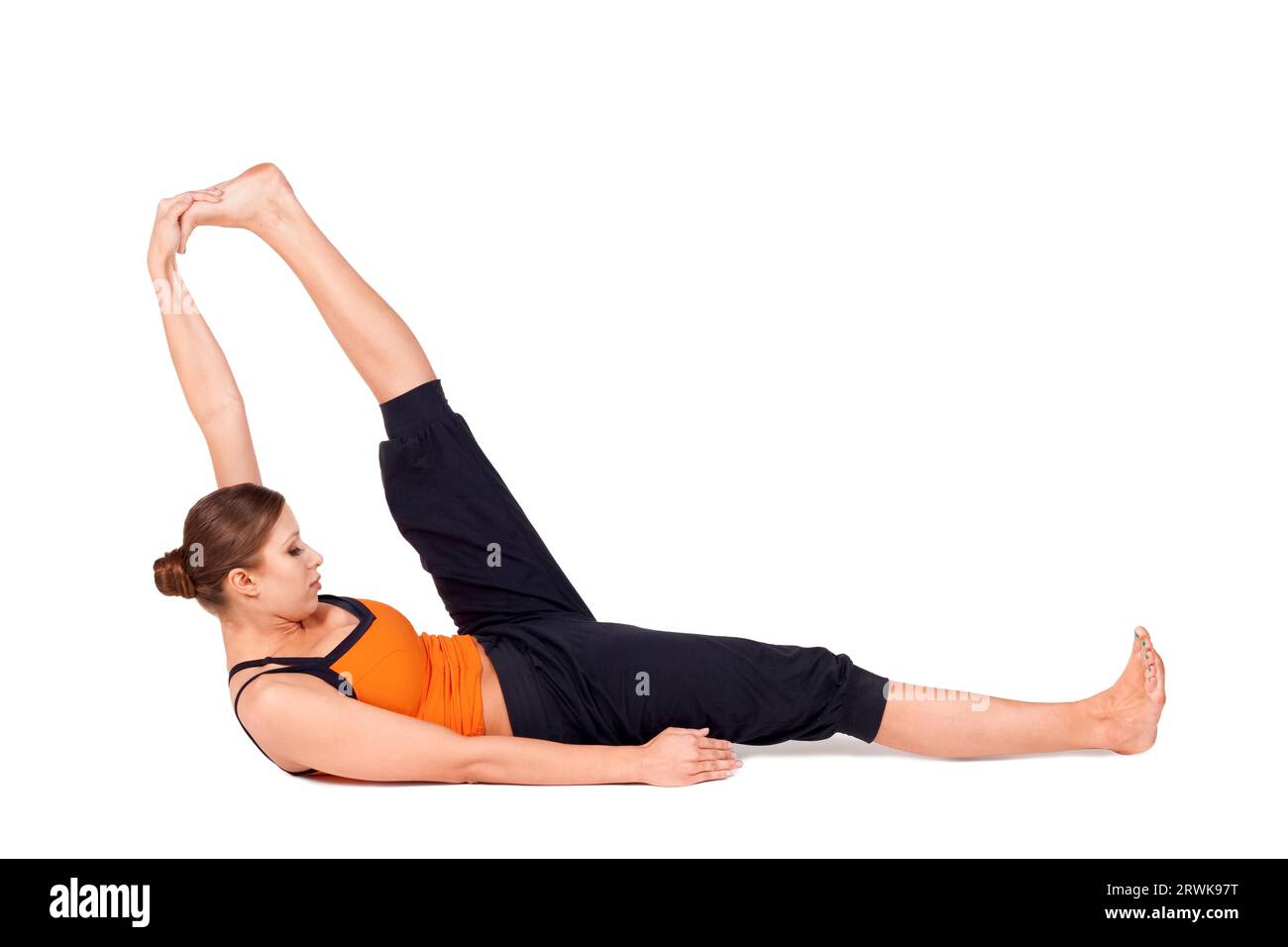 Woman doing Reclining Big Toe yoga pose (there are four versions of ...