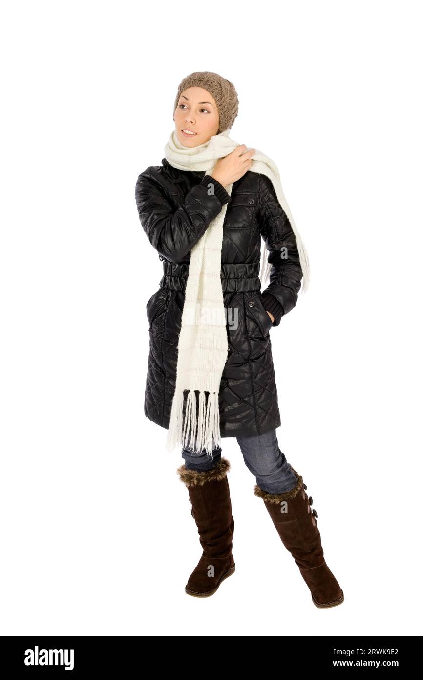 Casual beautiful full body woman in winter fashion, relaxed pose ...