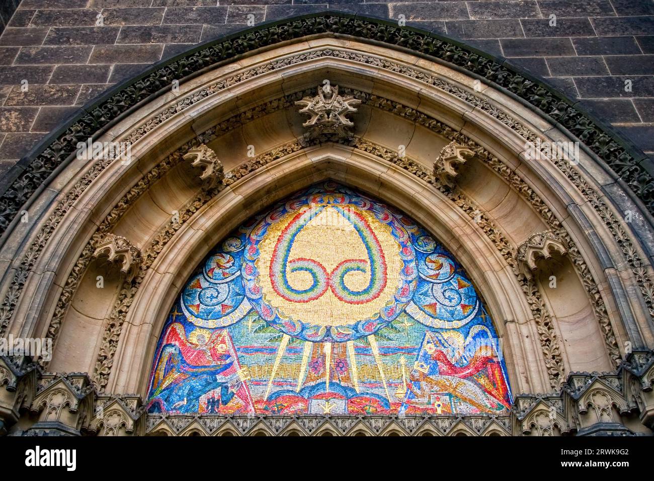 Ornamental arch of the main door to the neo-gothic Basilica of St Peter ...