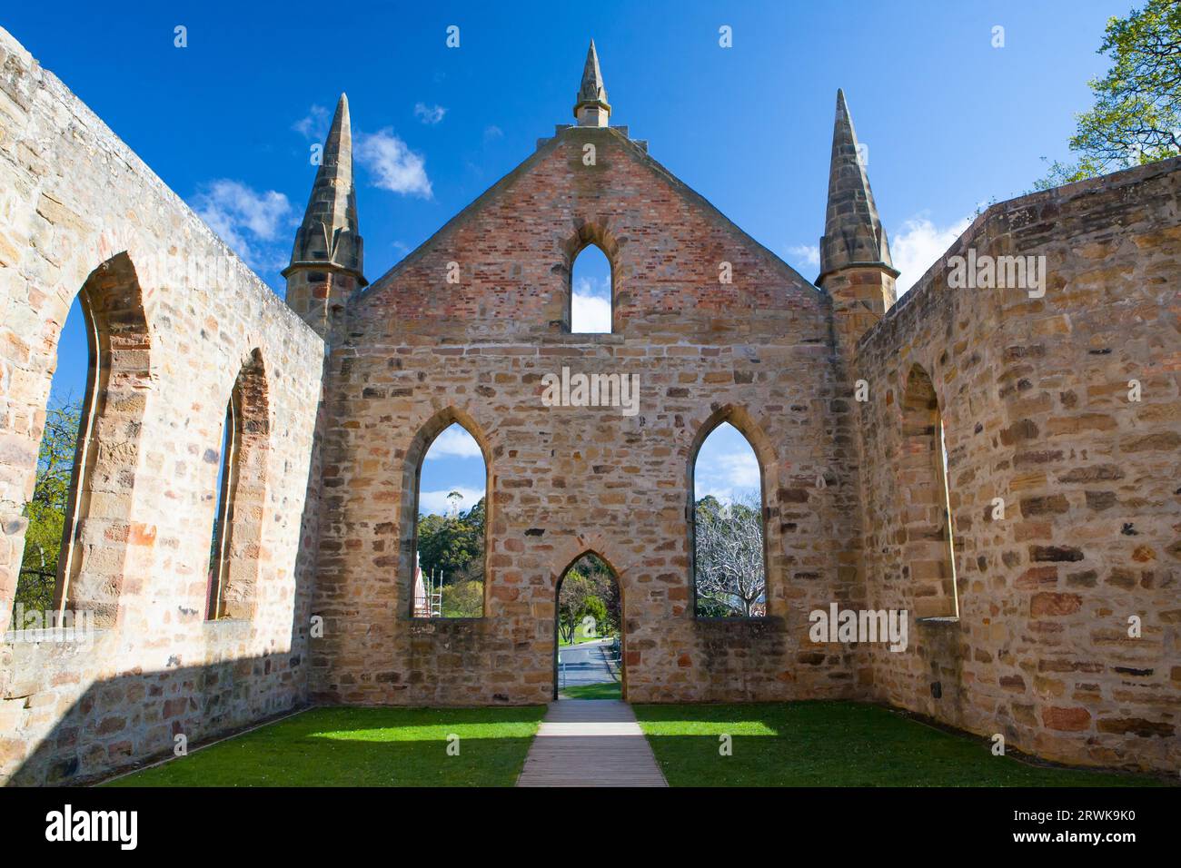Ancient ruins of a church at Port Arthur in Tasmania, Australia Stock ...