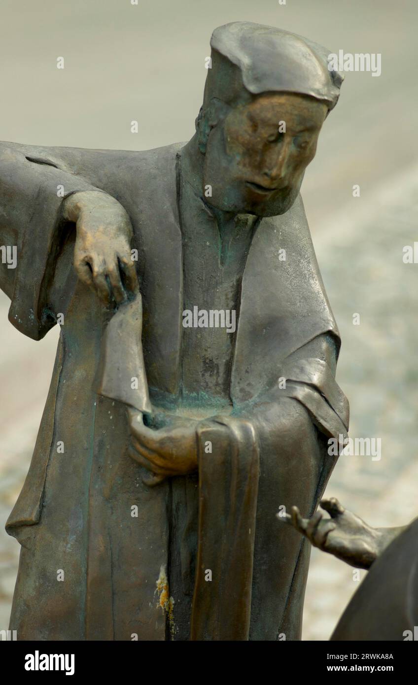 Buying scene at a medieval market. The market woman's hand symbolises ...